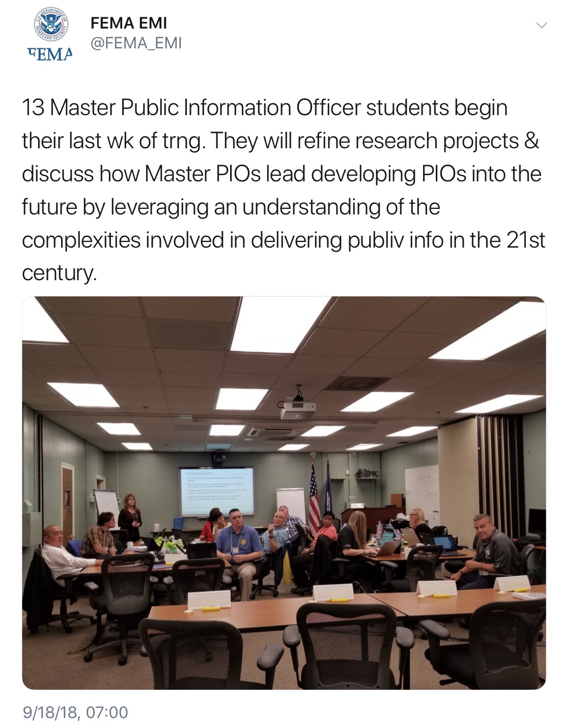 Day-1 of the final week of 2018 DHS/FEMA Master PIO class | Where is ...